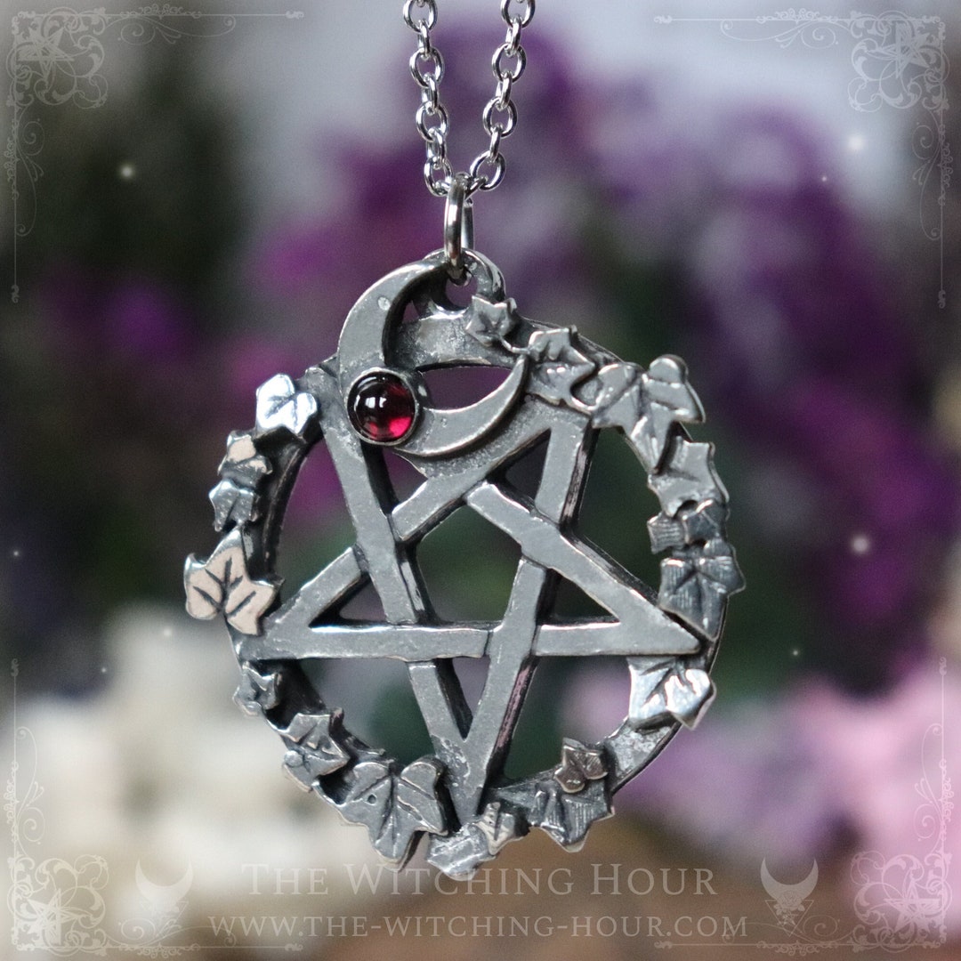 Inverted Pentacle Necklace With Moon Crescent and Garnet, Satanic ...