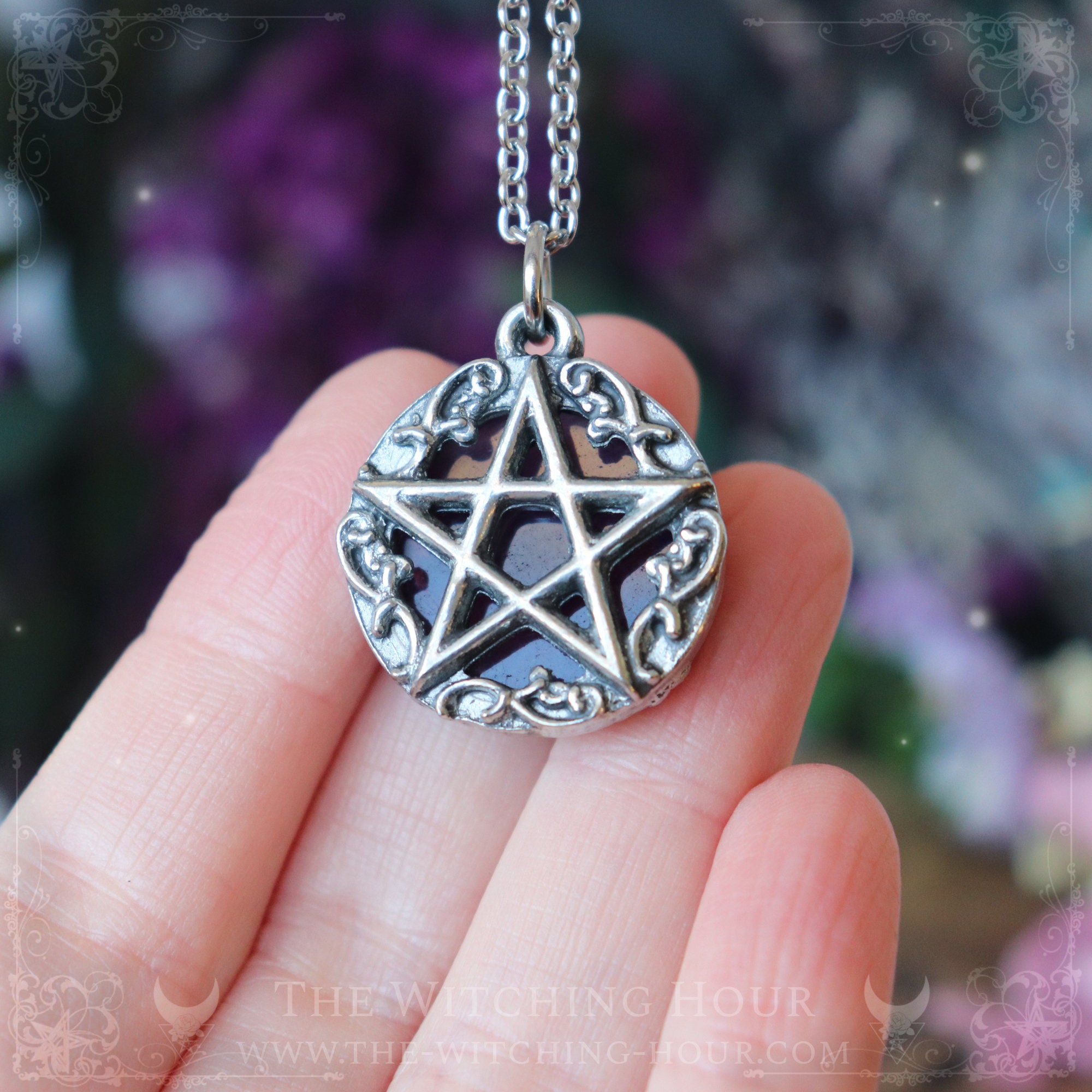 Wiccan Pentagram Necklace With Natural Purple Amethyst, Pentacle ...