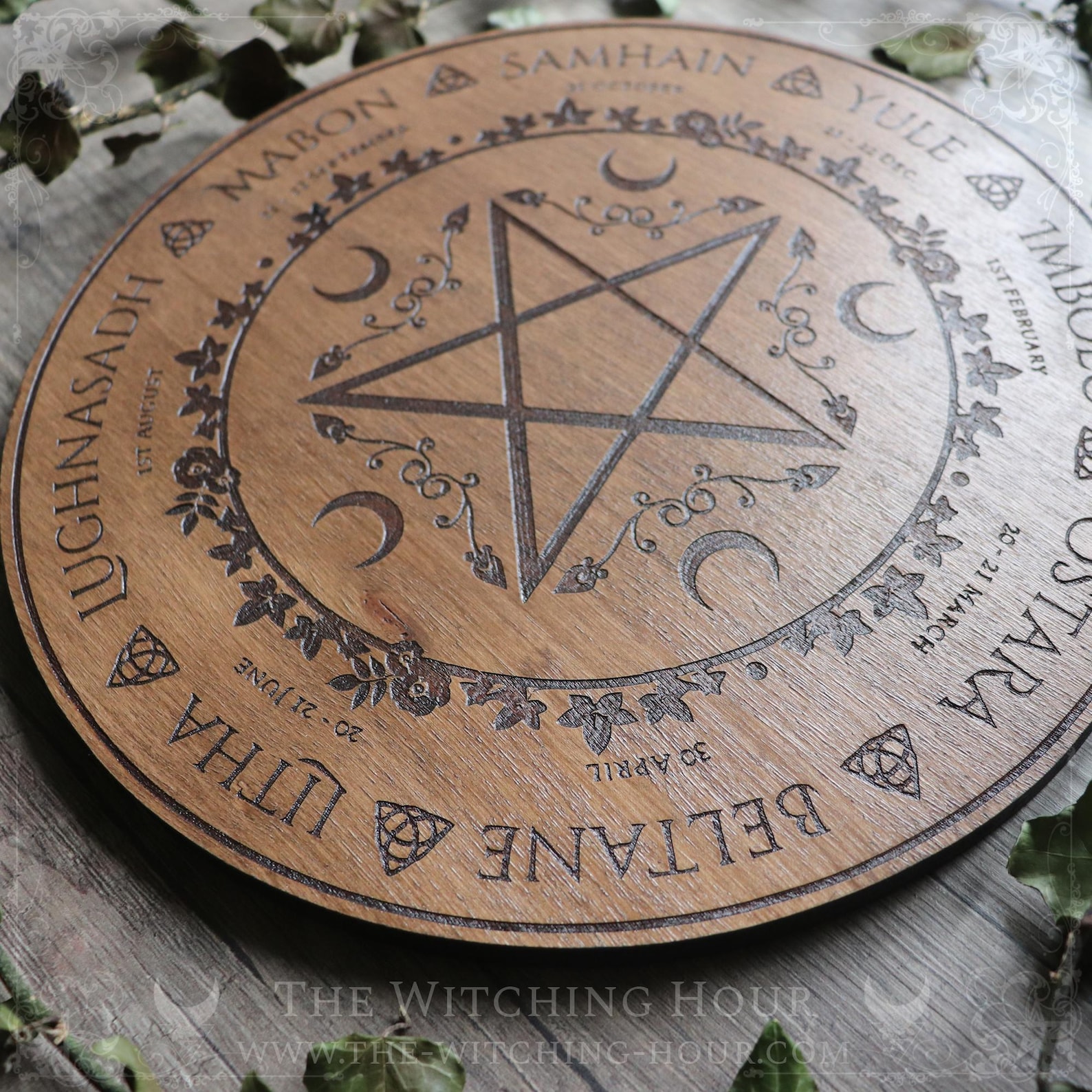 Wooden Wheel of the Year With Pentagram, Altar Ornament for Pagan ...