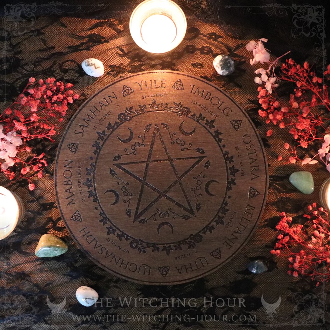 Wooden Wheel of the Year With Pentagram, Altar Ornament for Pagan ...