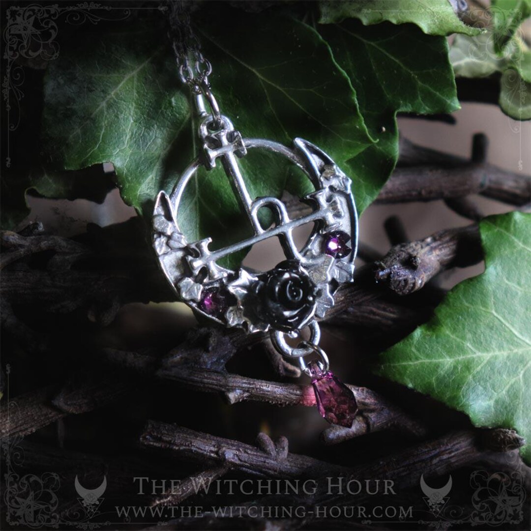 Lilith Sigil Necklace With a Black Rose and Light Purple Crystals ...