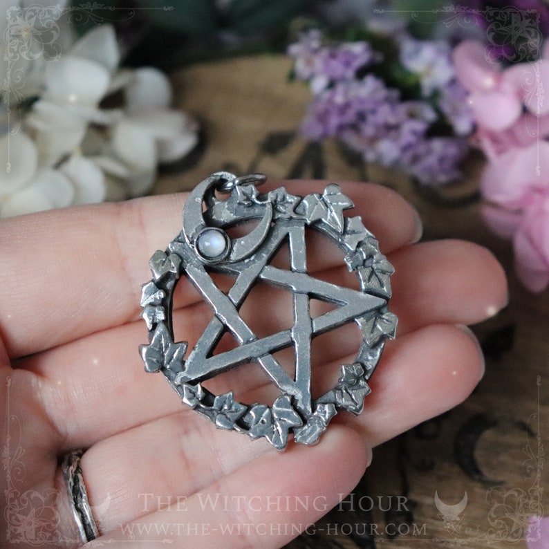 Inverted Pentagram Necklace With Moon Crescent and Rainbow Moonstone ...