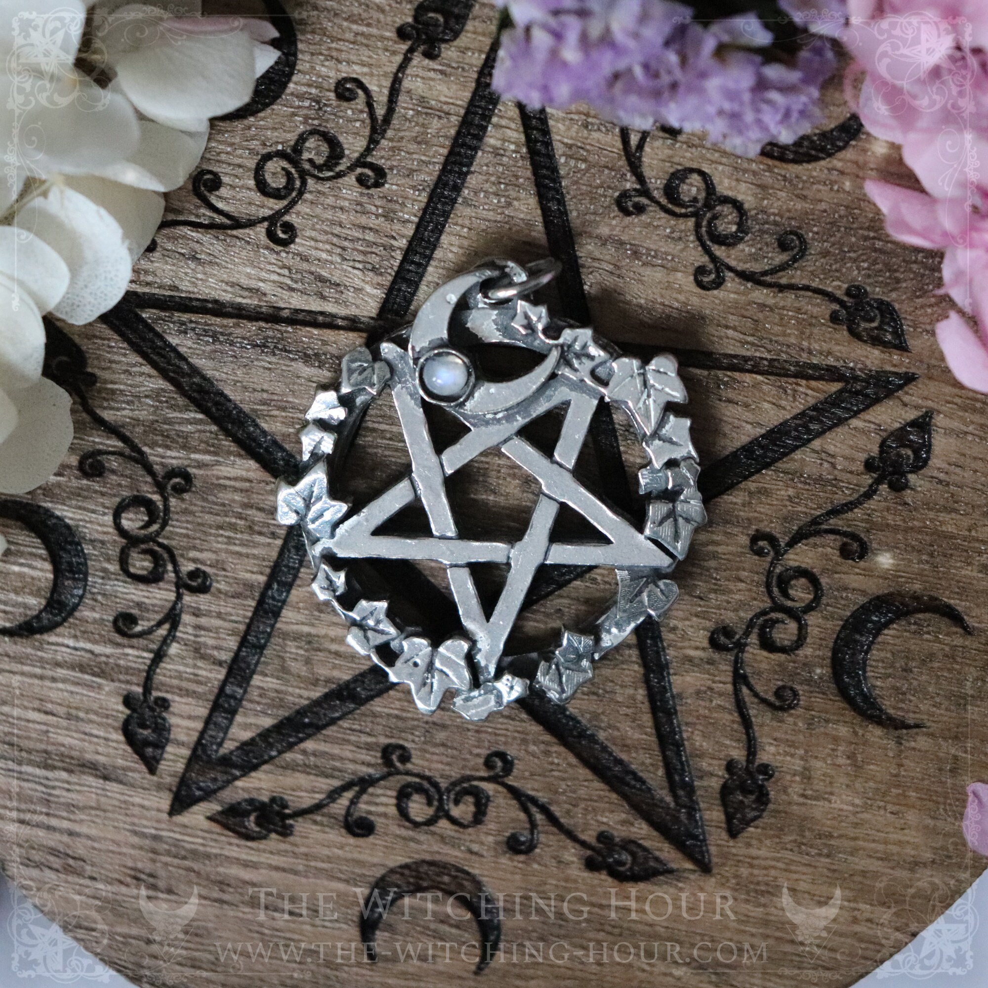 Inverted Pentagram Necklace With Moon Crescent and Rainbow Moonstone ...