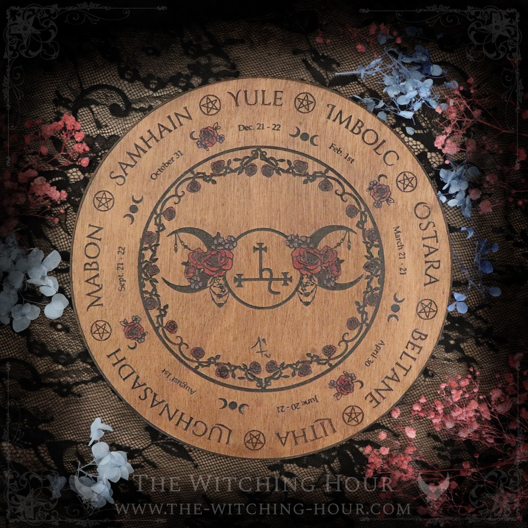 Sigil of Lilith Wheel of the Year With Triple Moon and Roses, Wooden ...