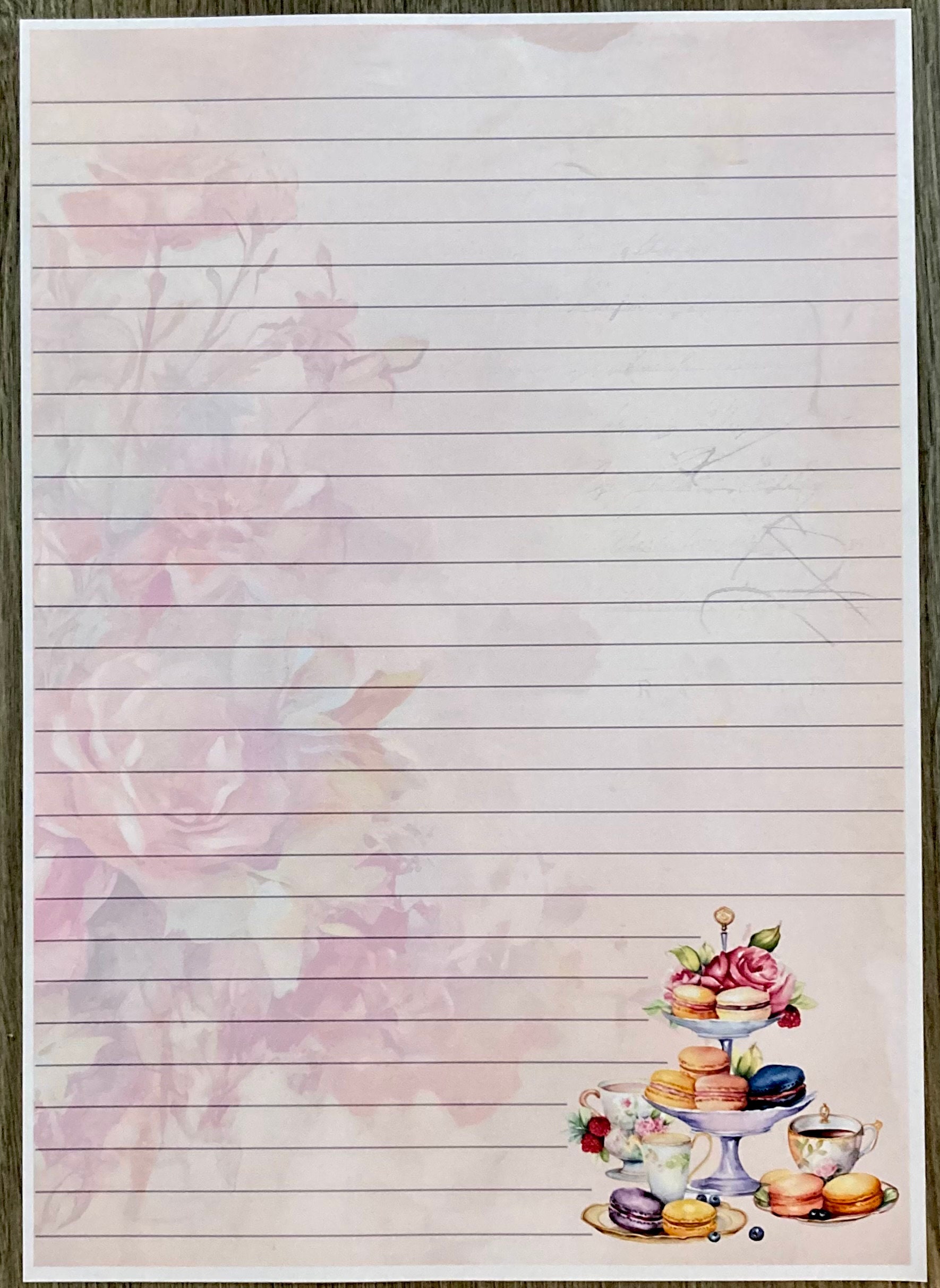 Afternoon Tea Writing Paper, A4 Writing Paper, Tea Stationery, Lined ...