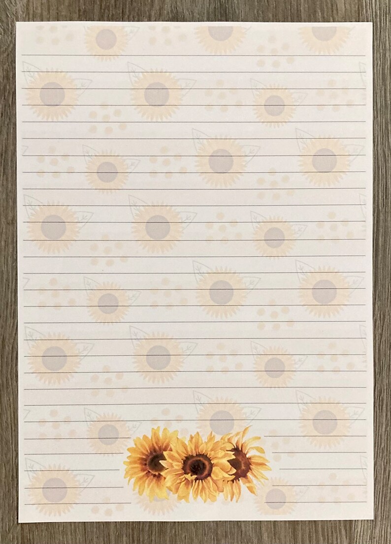 Sunflower Writing Paper, A4 Writing Paper, Floral Stationery, Lined Writing Paper, Plain ...