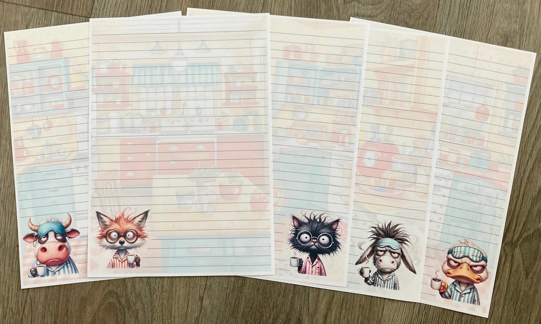 Sleepy Animals Writing Paper, A4 Writing Paper, Coffee Stationery ...