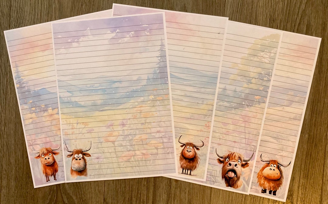 Highland Cow Writing Paper, A4 Writing Paper, Highland Cow Stationery ...
