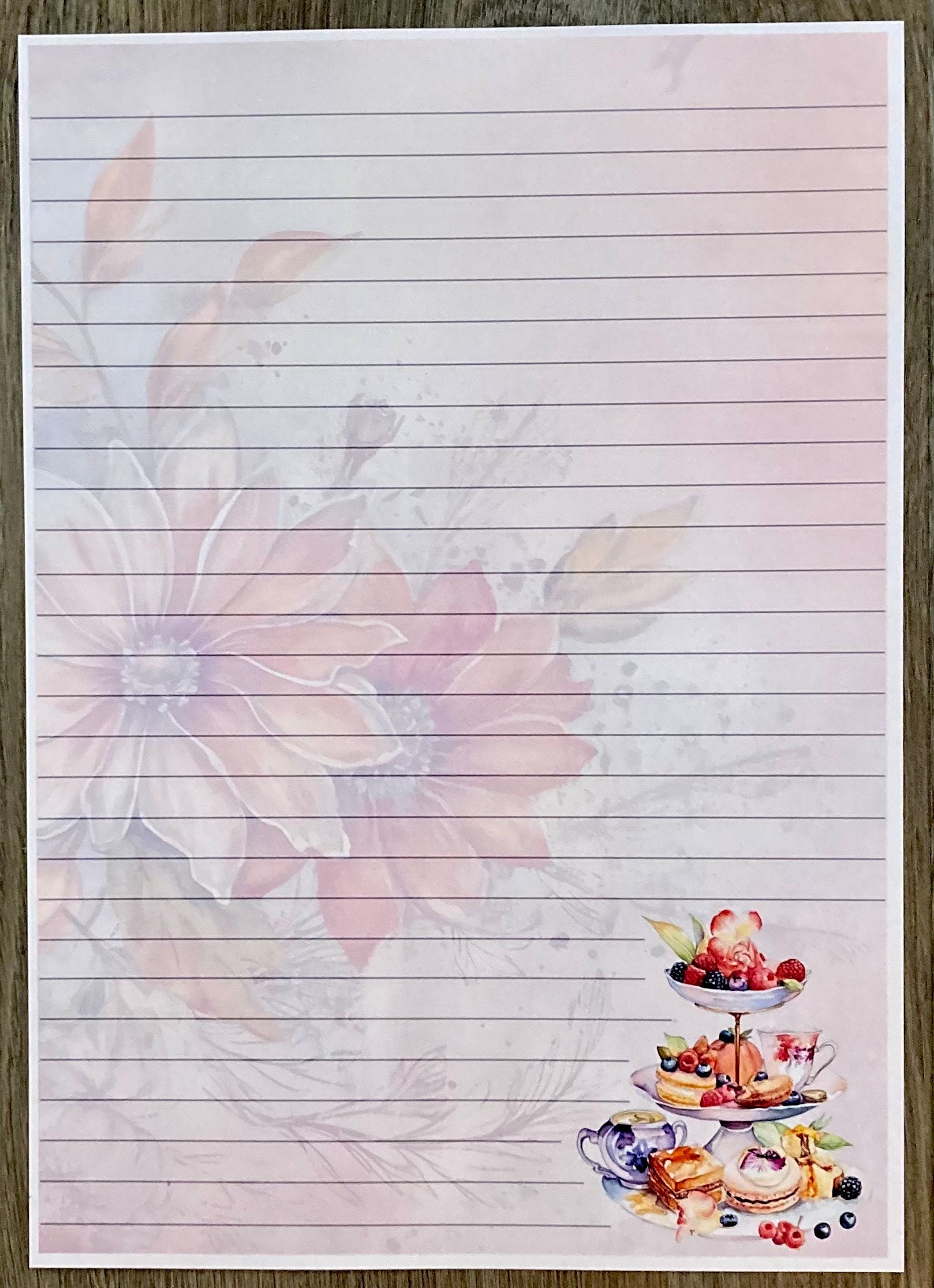 Afternoon Tea Writing Paper, A4 Writing Paper, Tea Stationery, Lined Writing Paper, Plain ...