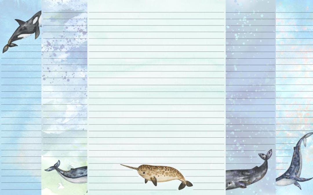 Whales Writing Paper, Sealife Paper, A4 Writing Paper, Whales ...