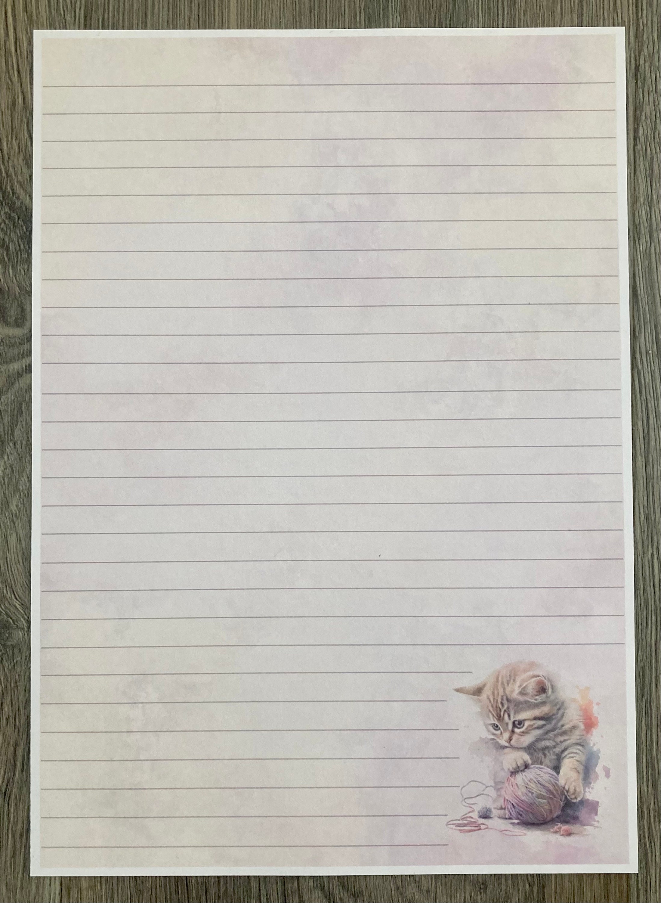 Kitten Writing Paper, A4 Writing Paper, Kitten Stationery, Lined ...