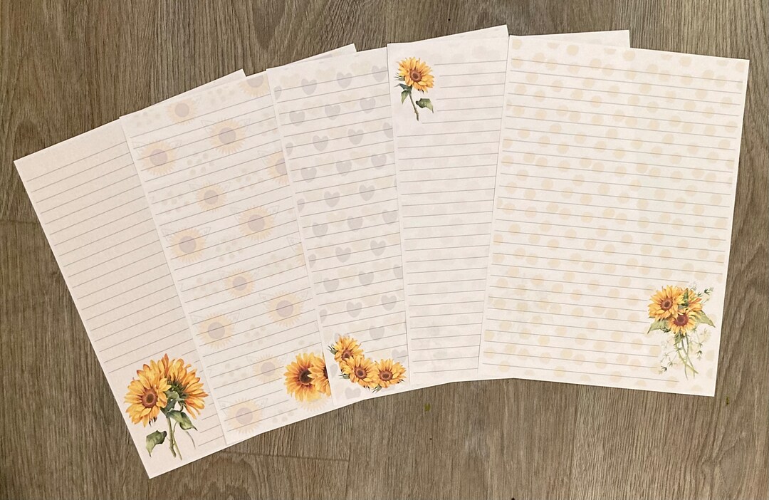 Sunflower Writing Paper, A4 Writing Paper, Floral Stationery, Lined ...