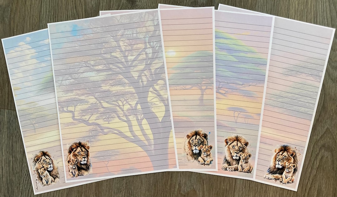 Lion Writing Paper, Lion and Cub, A4 Writing Paper, Lion Stationery ...