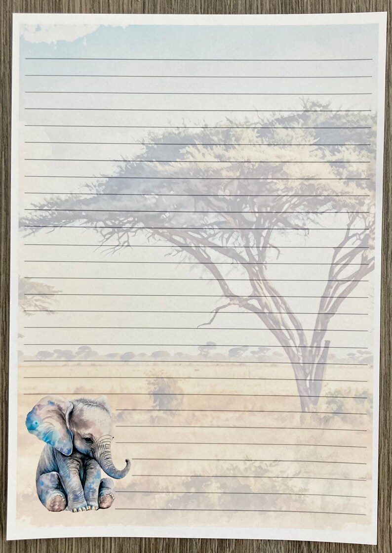 Elephant Writing Paper, Elephant Stationery, A4 Writing Paper, Lined Paper, Plain Paper ...
