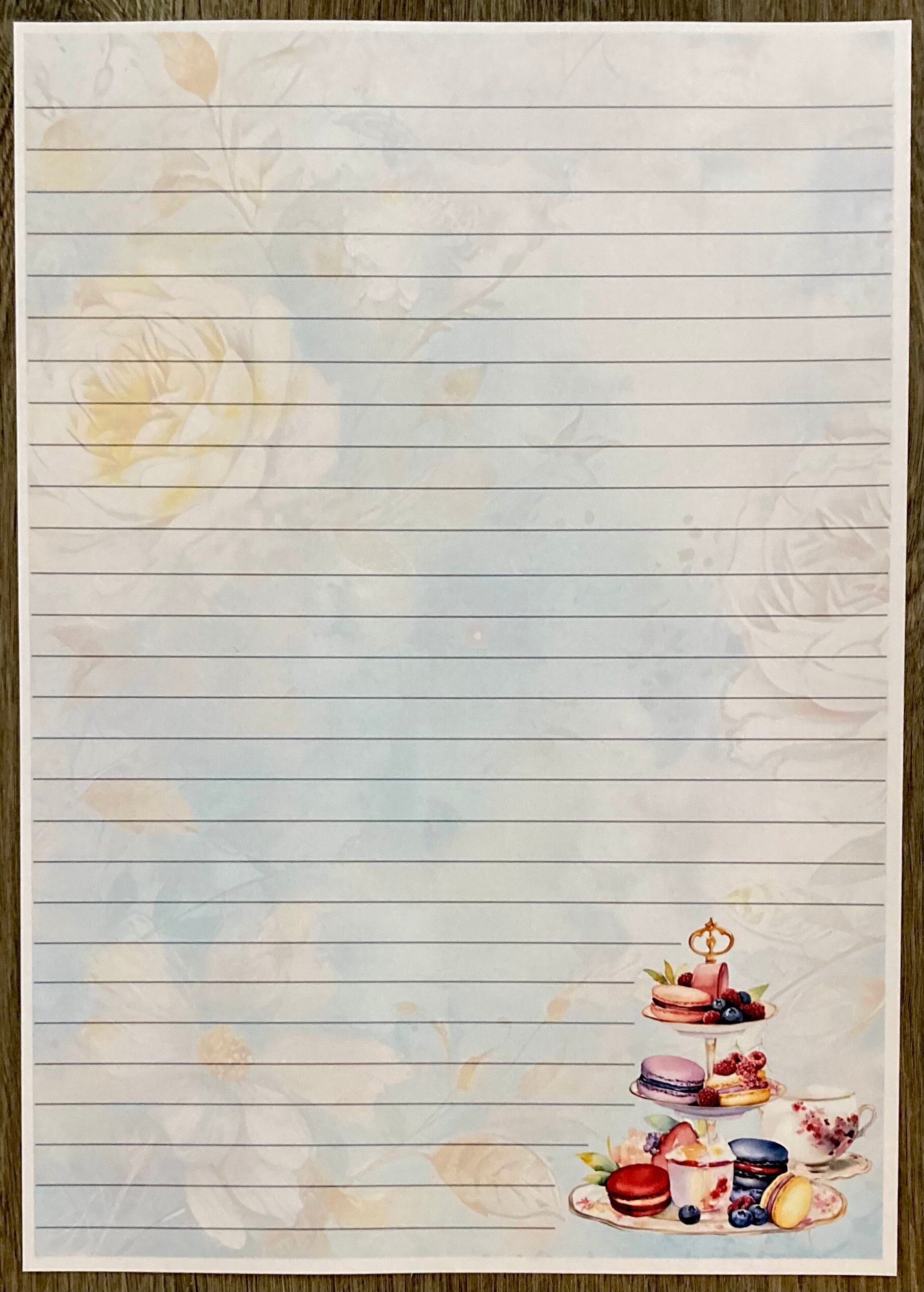 Afternoon Tea Writing Paper, A4 Writing Paper, Tea Stationery, Lined ...
