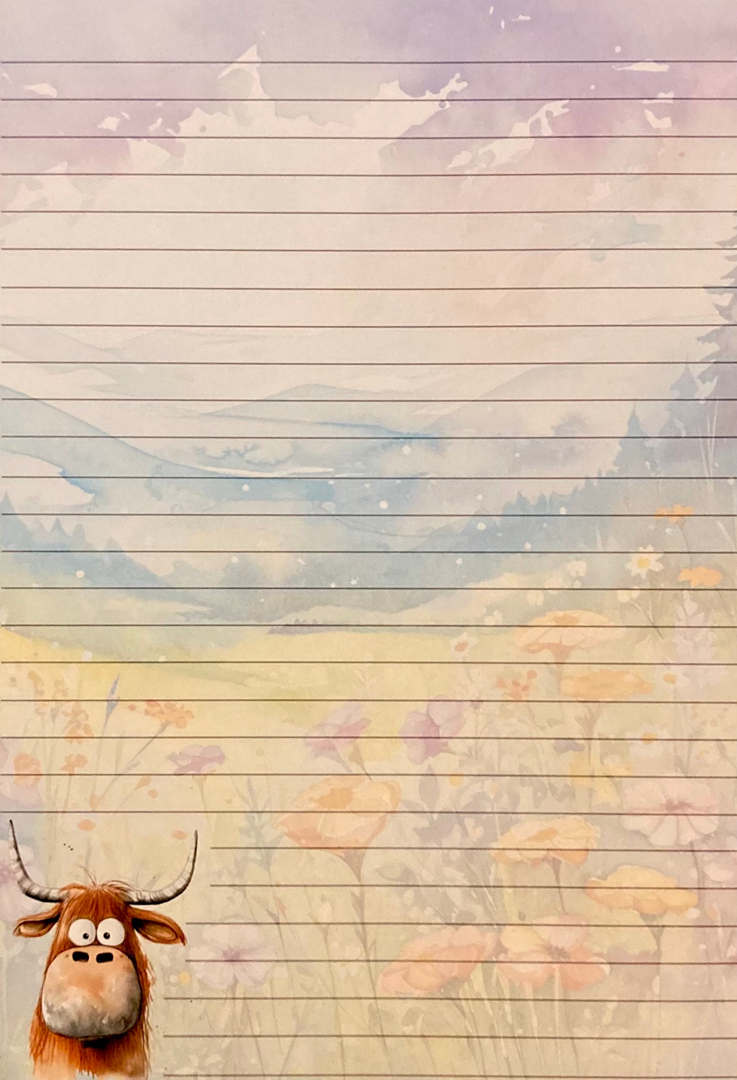 Highland Cow Writing Paper, A4 Writing Paper, Highland Cow Stationery ...