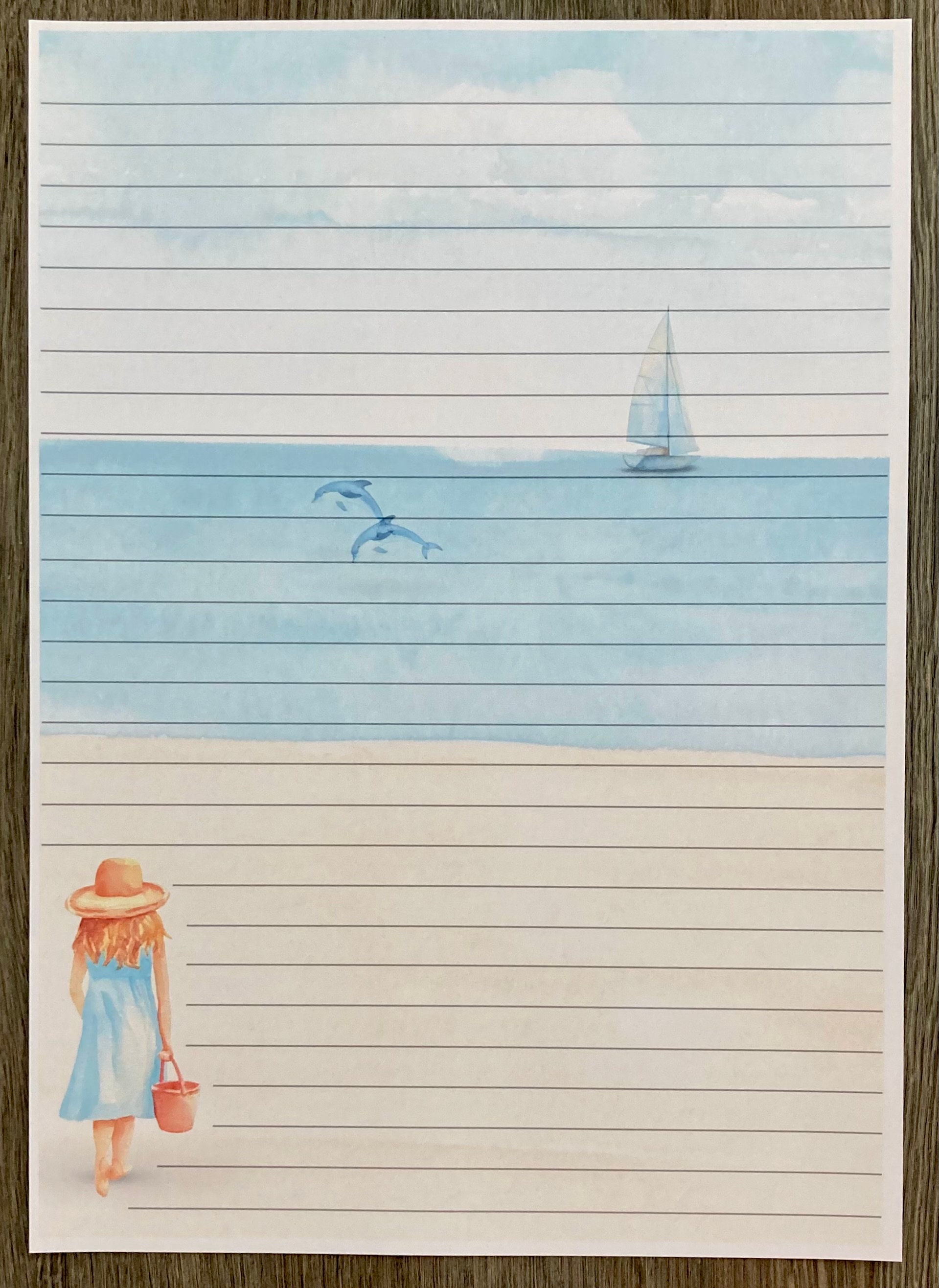 Beach Writing Paper, A4 Writing Paper, Beach Stationery, Lined Writing ...