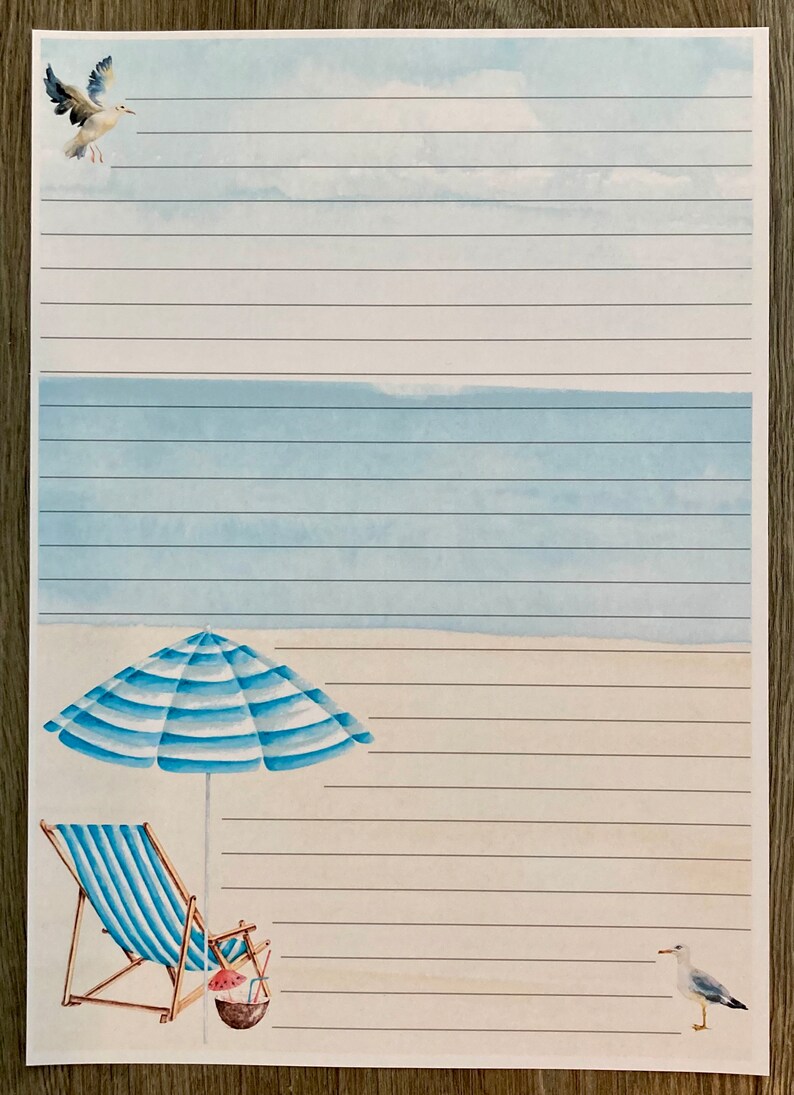 Beach Writing Paper, A4 Writing Paper, Beach Stationery, Lined Writing ...