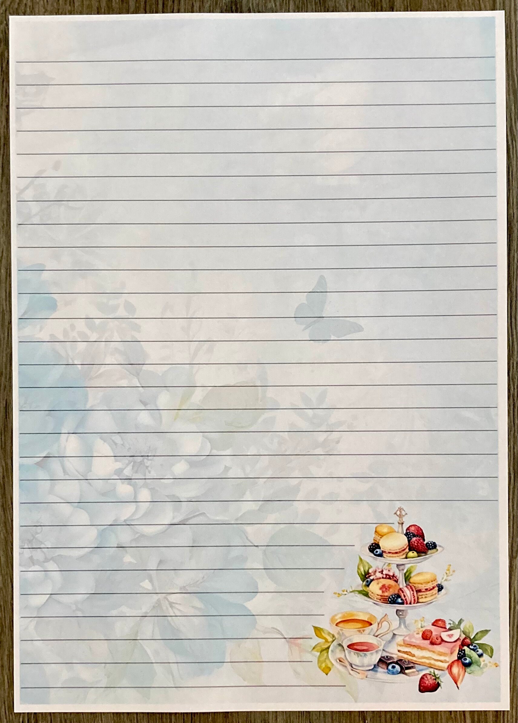 Afternoon Tea Writing Paper, A4 Writing Paper, Tea Stationery, Lined ...