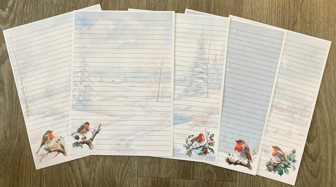 Winter Robin Writing Paper, A4 Writing Paper, Winter Stationery, Lined ...