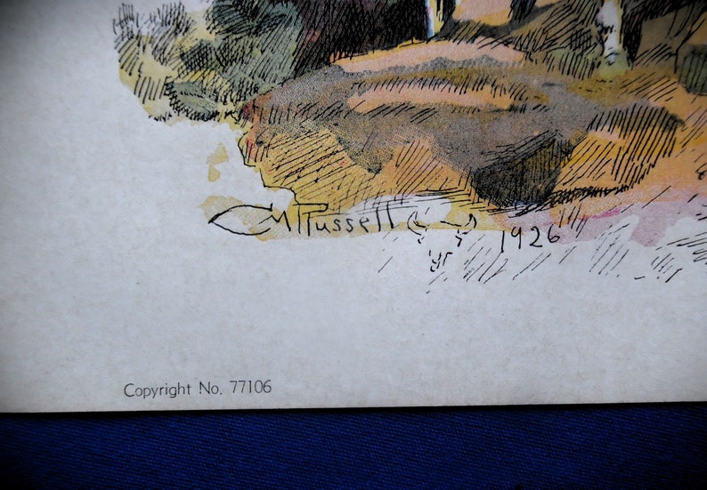 Antique INDIAN MAN Lithograph Charles M Russell Montana Western Cowboy ...