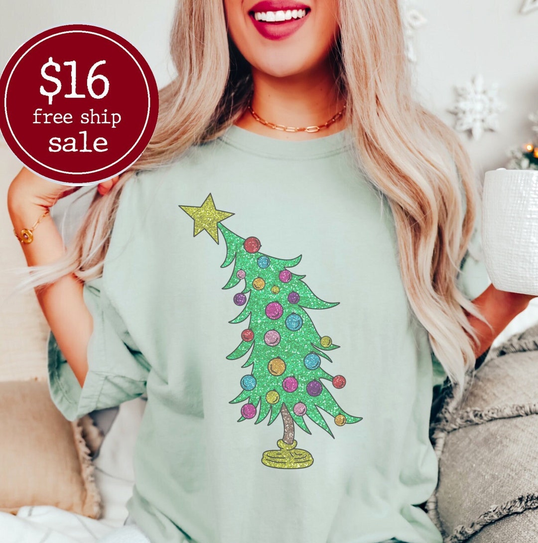 Christmas Tree T-shirt Whimsical Holiday Tshirt Snow Faux Tee Bright ...