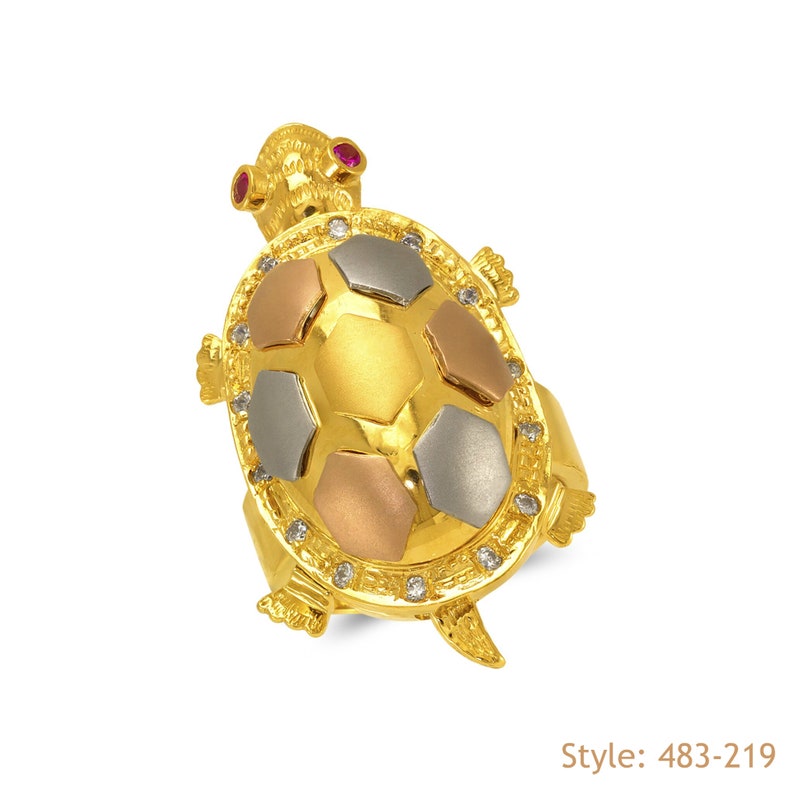 14K Solid Tri Color Gold Turtle Ring, Unique Dainty Jewelry, Good Luck ...