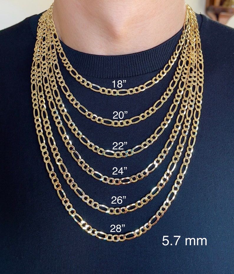 14K Real Gold Figaro Chain Necklace Men Women, 2mm-5.7mm Yellow White ...