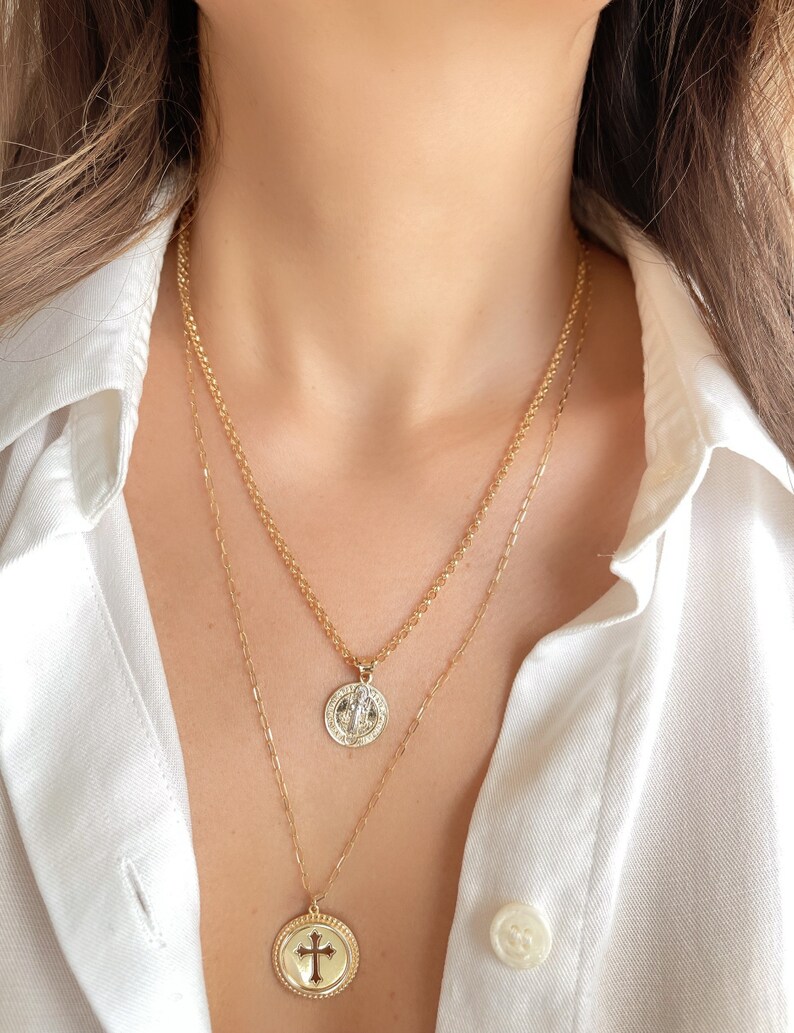 Cross Medallion Necklace 14K Solid Gold Cut Out Cross | Etsy