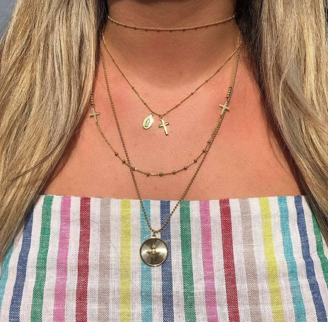 14K Solid Gold Diamond Cross Medallion Necklace Religious | Etsy