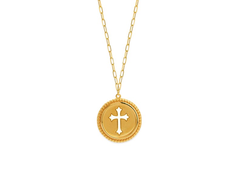 Cross Medallion Necklace 14K Solid Gold Cut Out Cross | Etsy