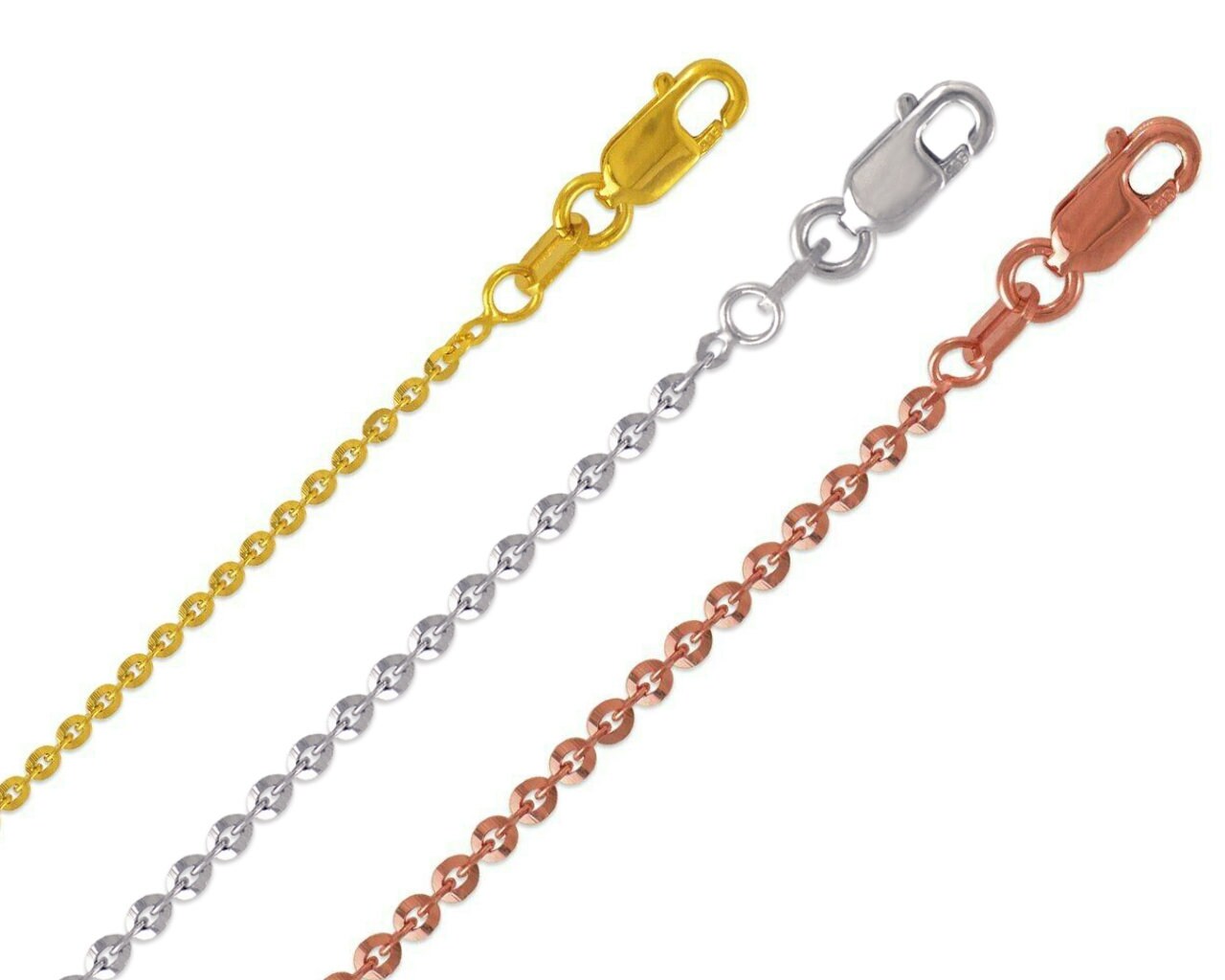 14K Solid Yellow White Rose Gold DC Flat Rolo Chain Italy | Etsy