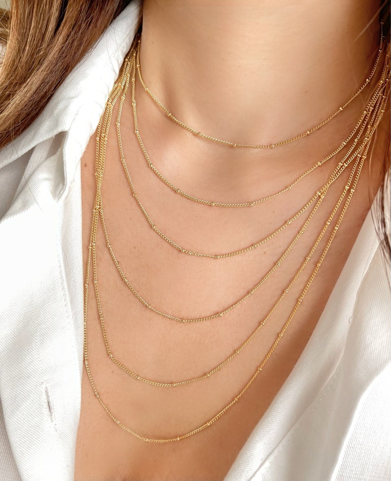 Satellite Chain Bead Station Necklace 14K Yellow Solid Gold - Etsy