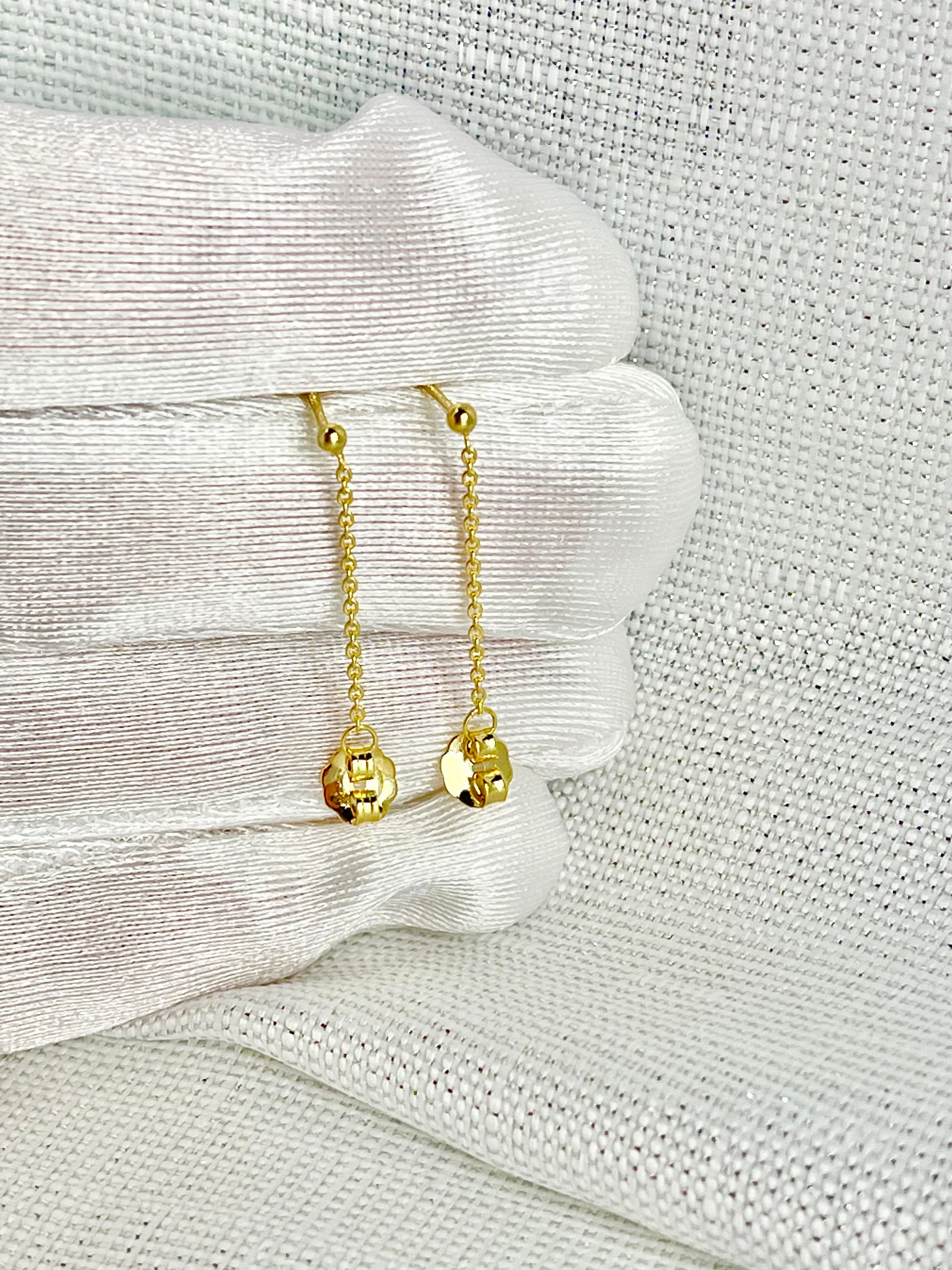 14K Solid Gold Chain Stud Earrings Front To Back Chain | Etsy