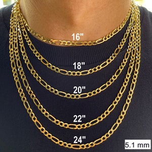 Figaro Chain Necklace 14K Yellow White Real Gold 2mm, 2.45mm, 3.15mm, 4 ...