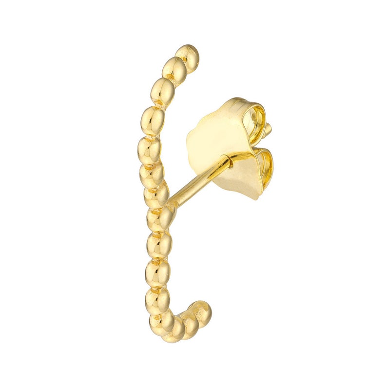 14K Solid Gold Beaded Ear Lobe Cuff Stud Earrings Women, Modern ...