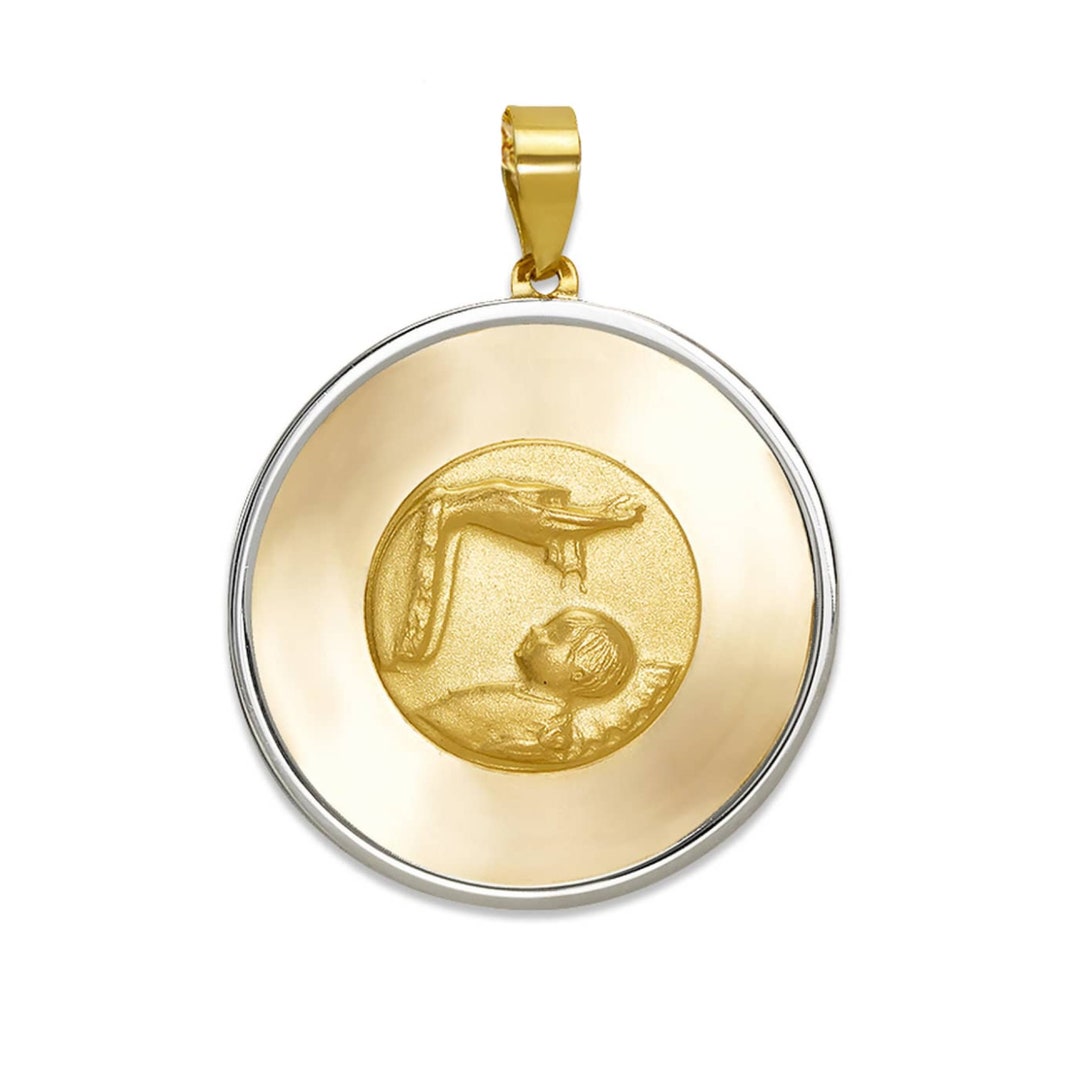 Baptism Christening Pendant 14K Solid Two Tone Gold Baptism Medal ...