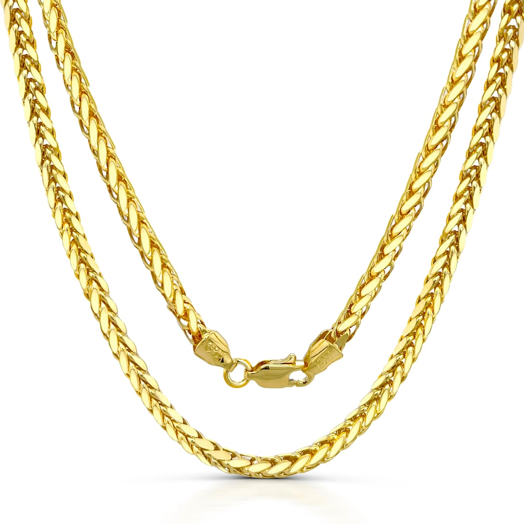 Wheat Spiga Chain Necklace 14K Yellow Real Gold Foxtail Palm Chain for ...