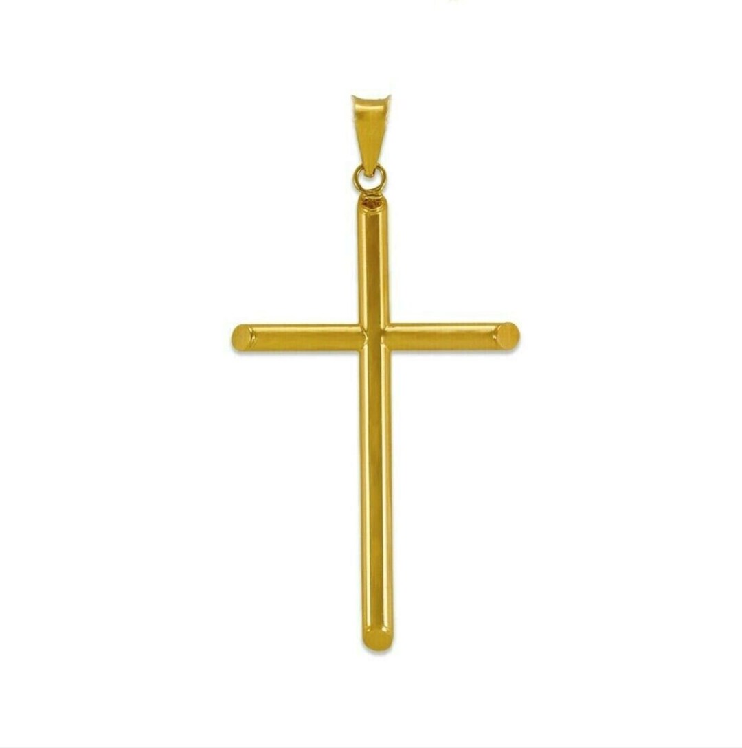 14K Yellow Real Gold Cross Chain Pendant, Religious Necklace Charm - Etsy