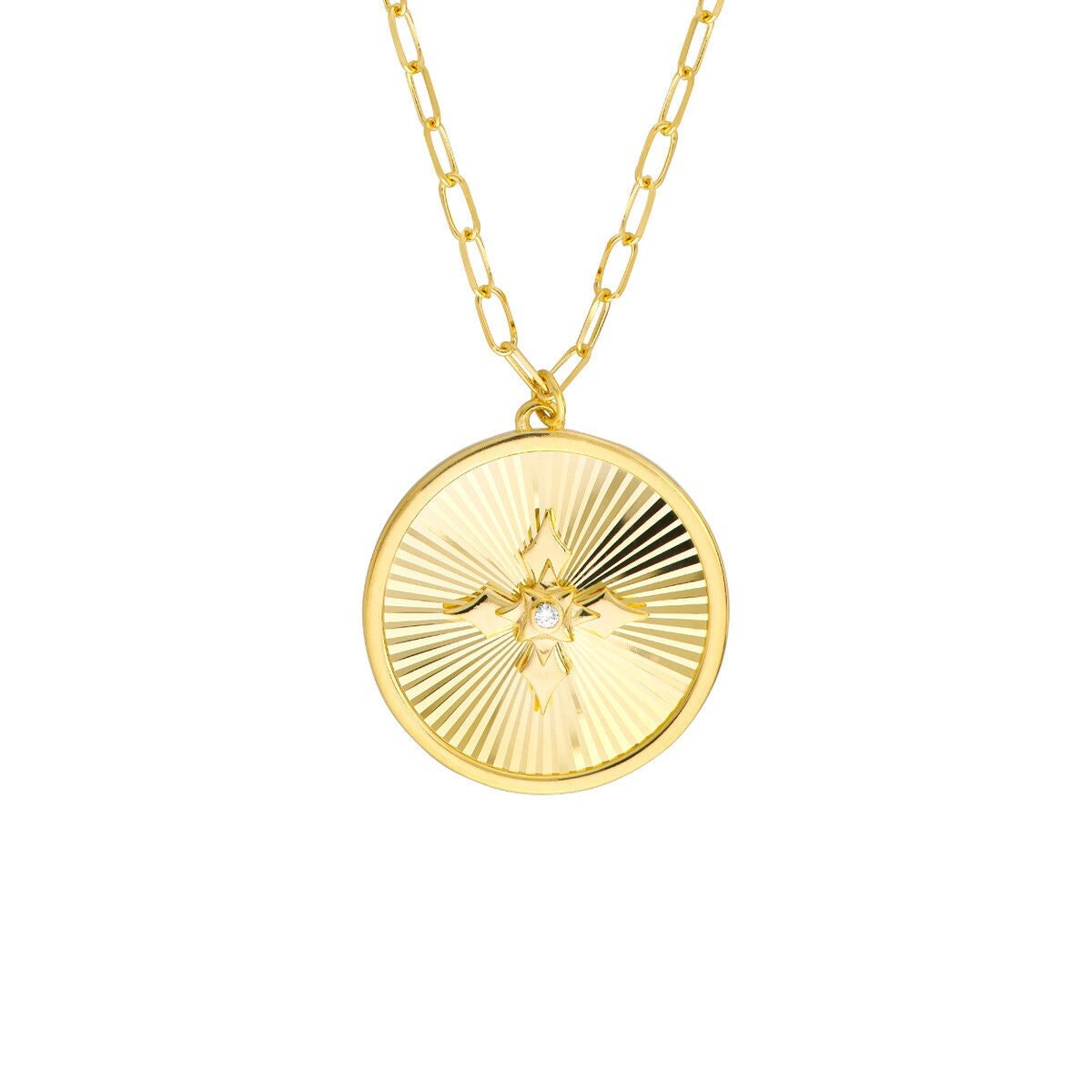 14K Solid Gold Diamond Cross Medallion Necklace Religious - Etsy