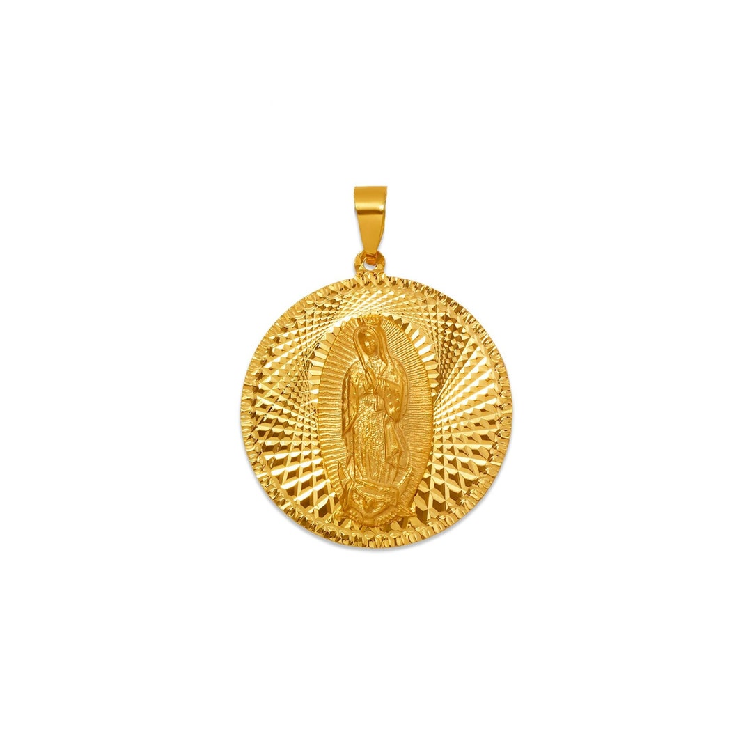 Virgin Mary Miraculous Medal 14K Solid Gold Our Lady of Guadalupe ...