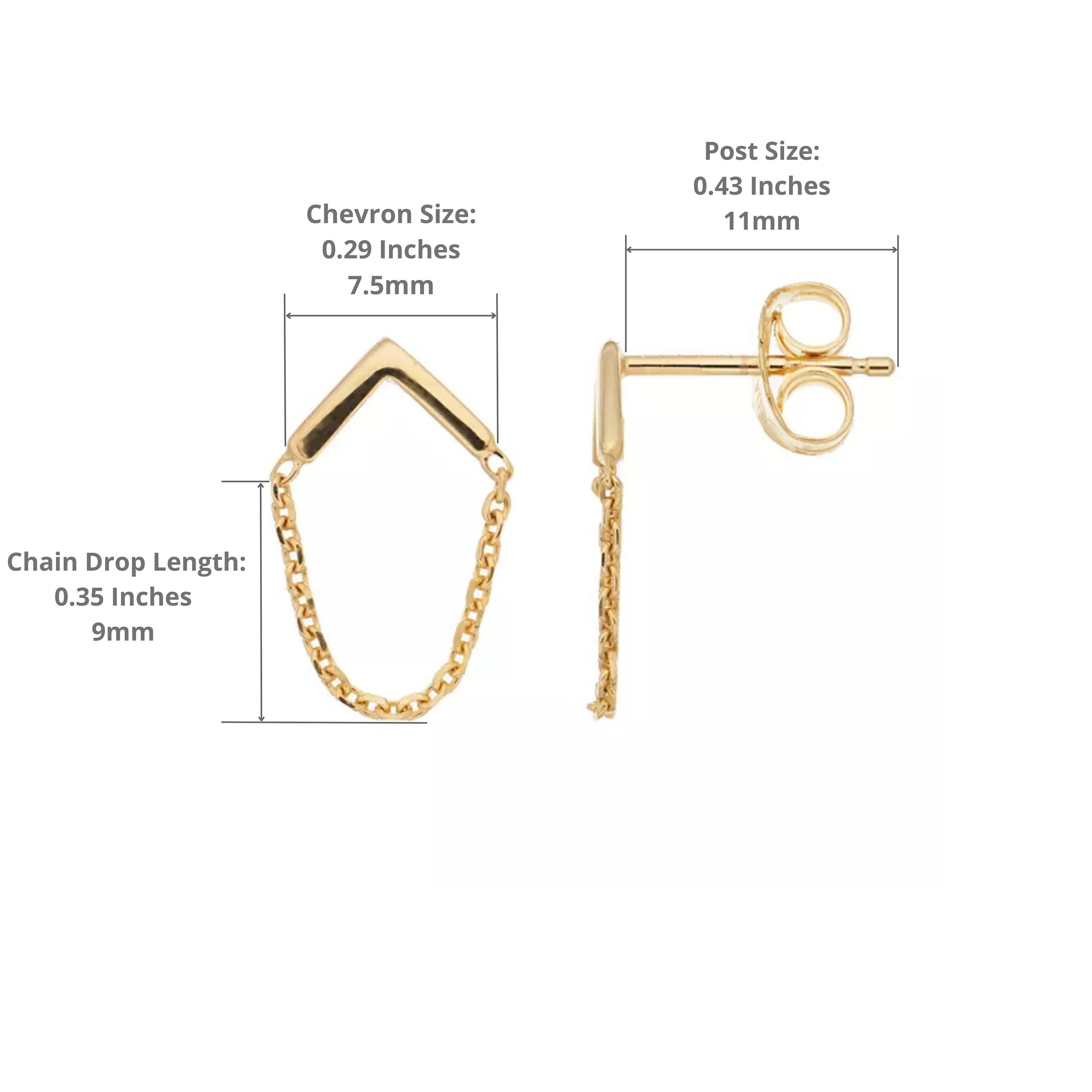 14K Solid Gold Chain Stud Earrings Modern Stud Earrings - Etsy