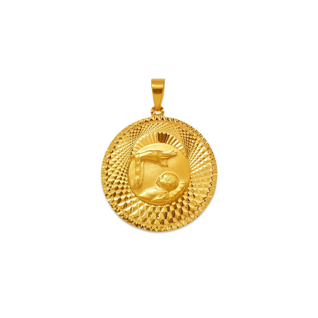 Baptism Christening Pendant 14K Solid Gold Medal Pendant, Dainty ...