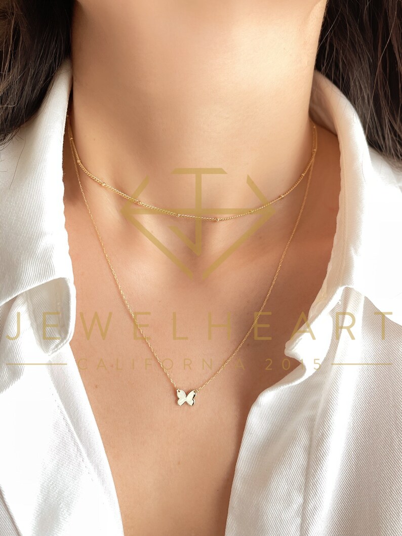 Tiny Butterfly Necklace 14K Solid Gold Dainty Butterfly Pendant Ultra ...