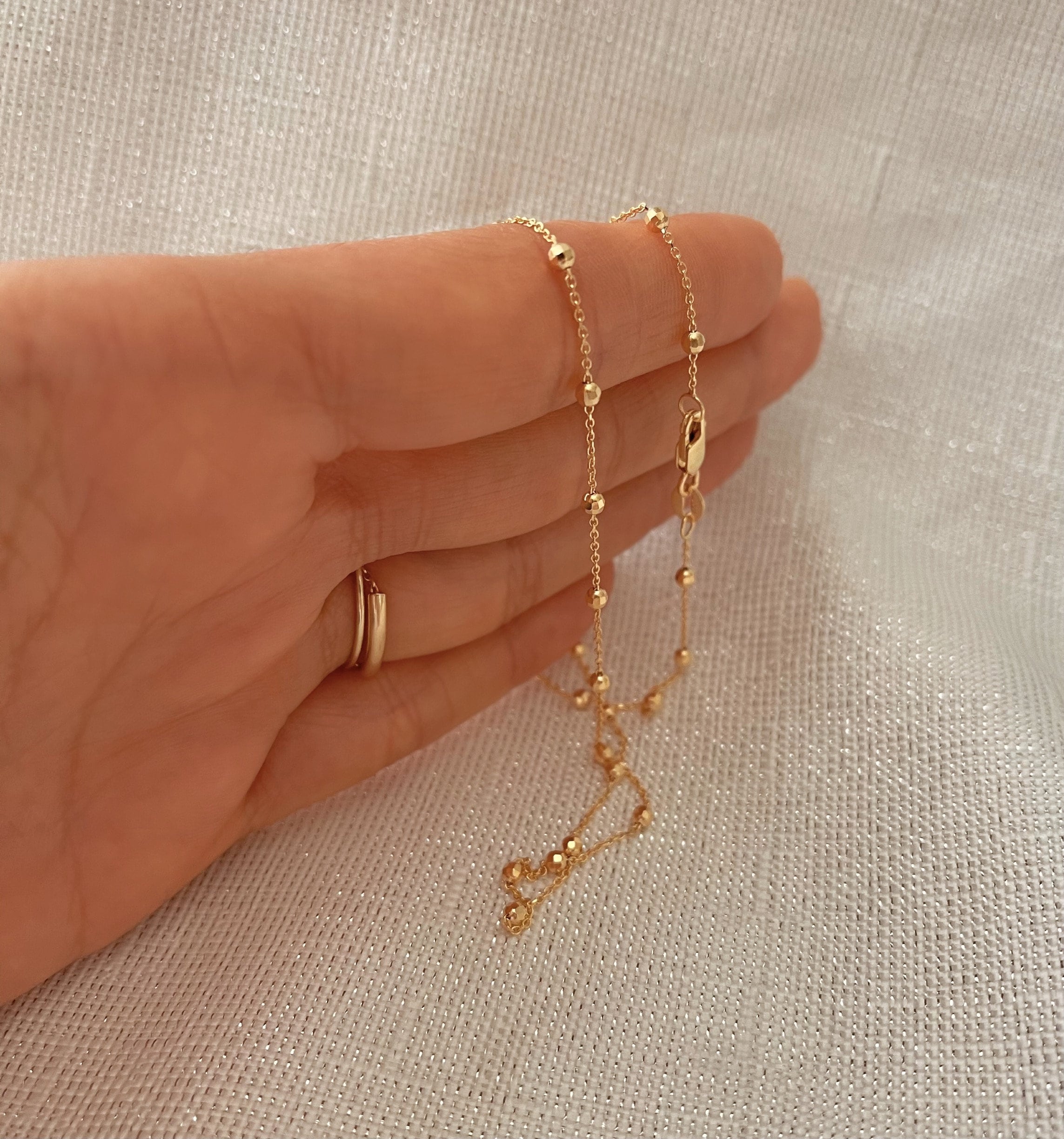 Ball Bead Chain 14K Solid Yellow Gold Women Bead Station - Etsy