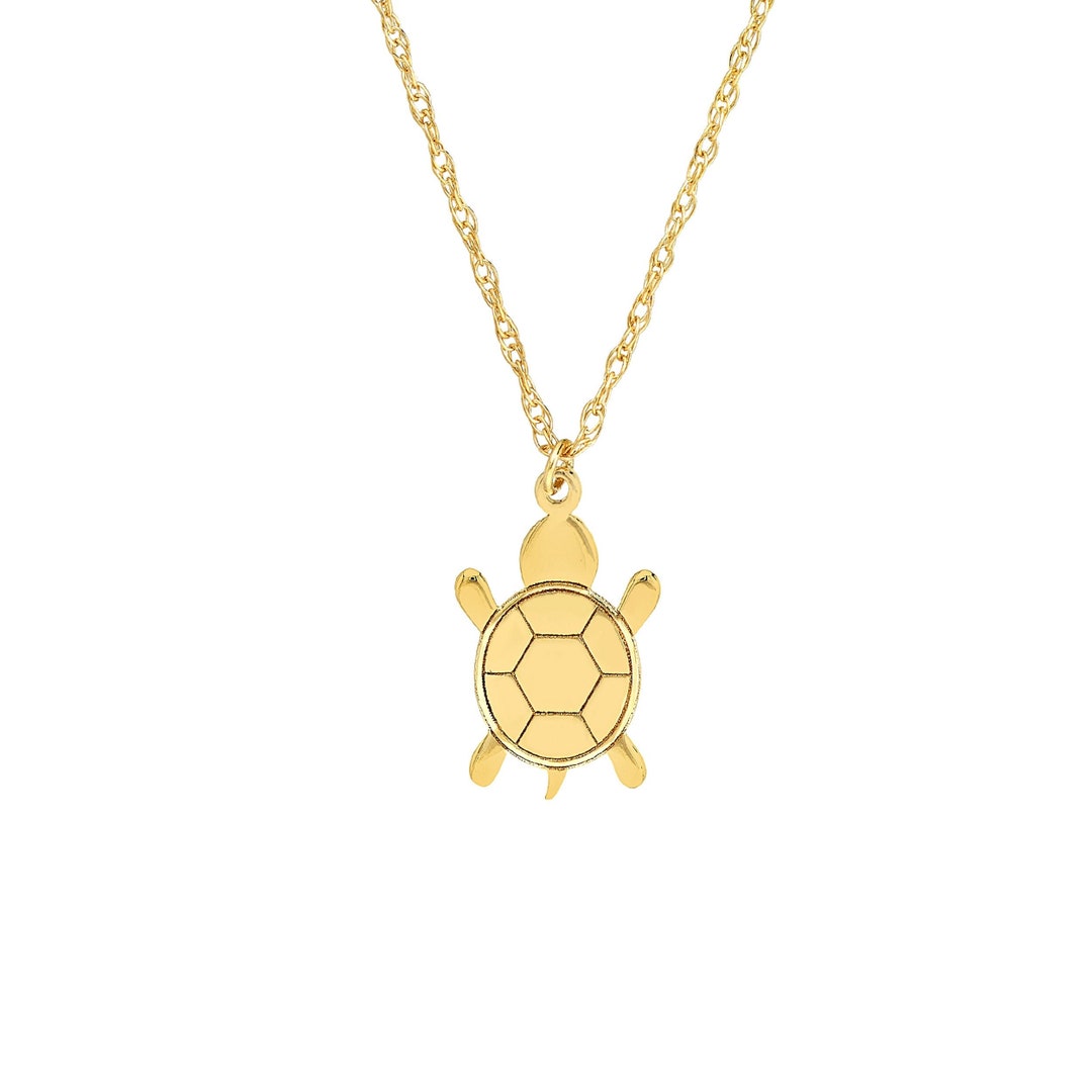 Turtle Pendant Necklace 14K Solid Gold, Mini Sea Turtle Charm Good Luck ...