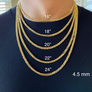 Square Wheat Chain Necklace 10K 14K Yellow Real Gold Men Women 1.75mm 2 ...
