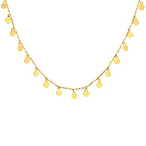 14K Solid Gold Multi Disc Necklace: Dainty Coin Charm, Adjustable Cable ...