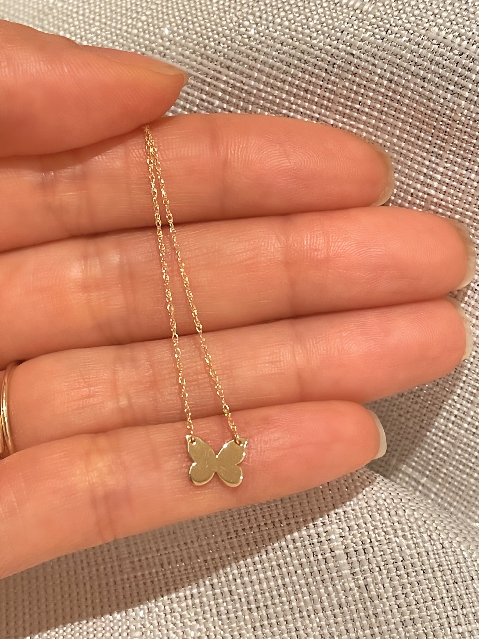Tiny Butterfly Necklace 14K Solid Gold Dainty Butterfly | Etsy