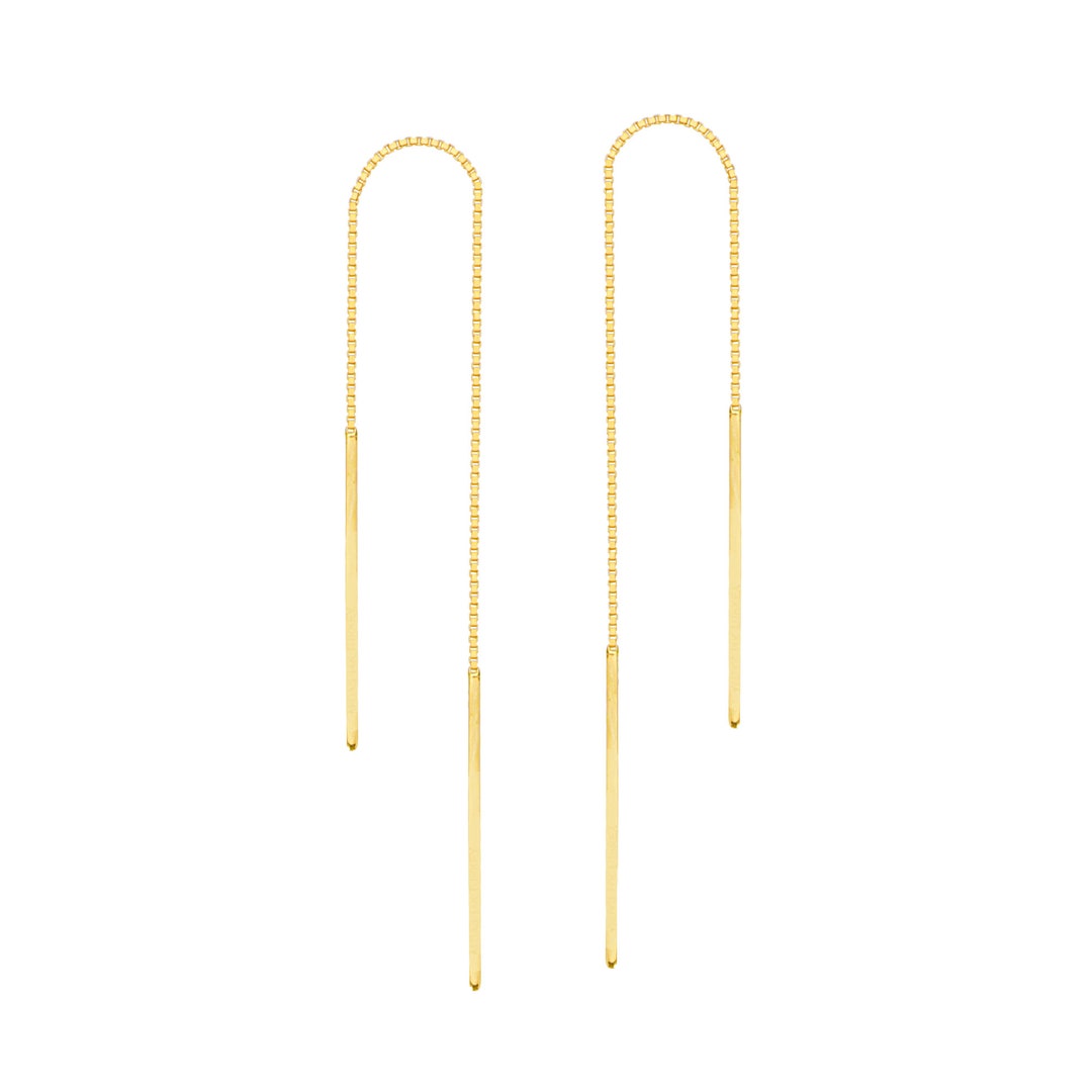 Bar Threader Earrings 14K Solid Yellow Gold Bar Drop Dangle Chain ...
